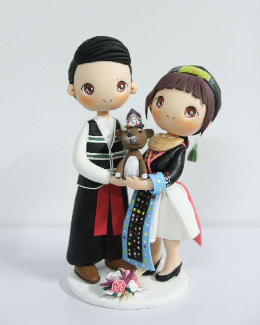 Traditional Couple Hmong Wedding Cake Topper With Dog, Hmong Dog Cake ...