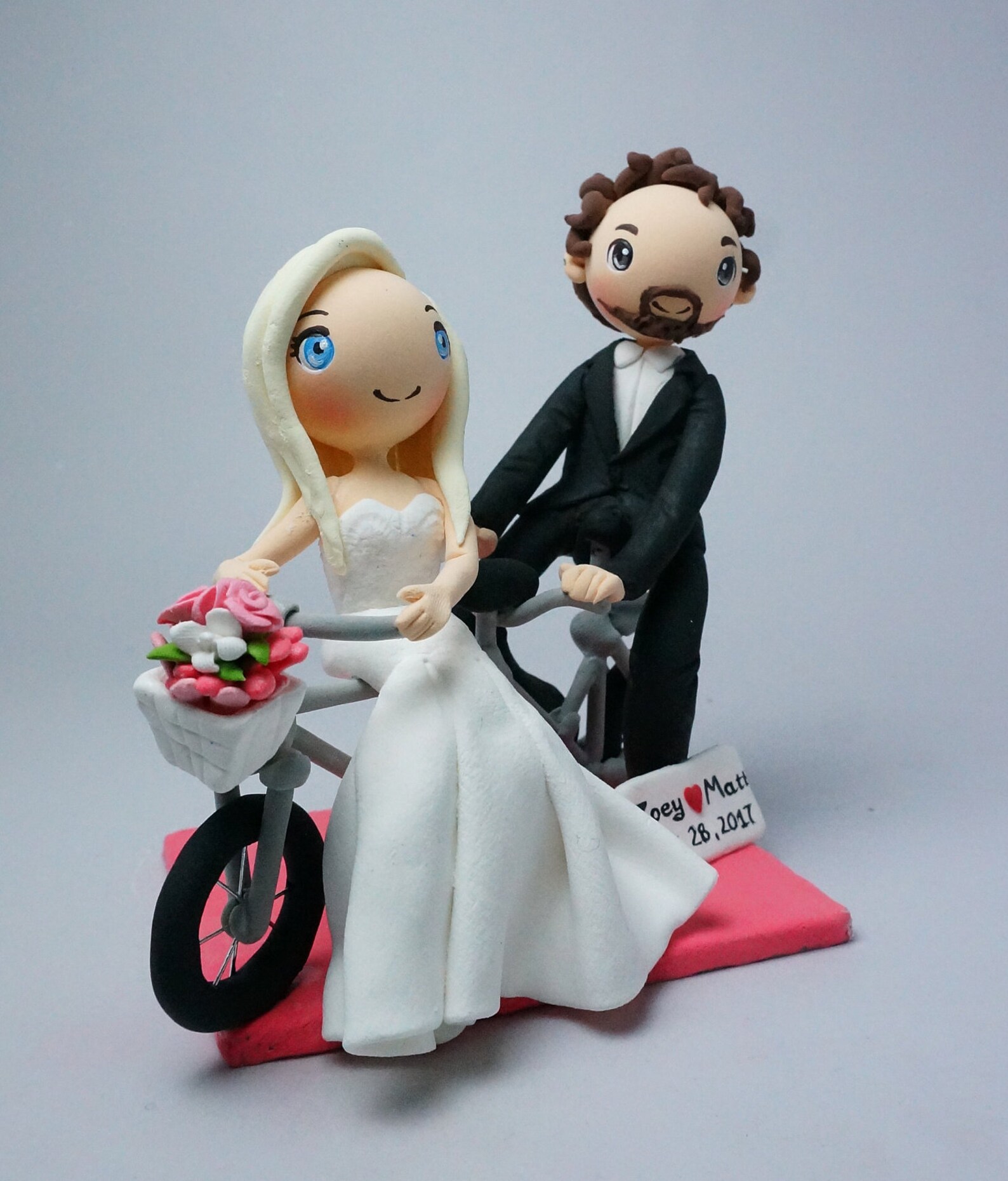 Tandem bike wedding cake topper Mr & Mrs cake topper Pink | Etsy