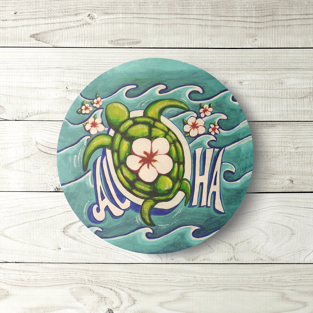 Aloha Honu Circle – cute Vintage Style Tropical Hawaiian Aloha Sea ...
