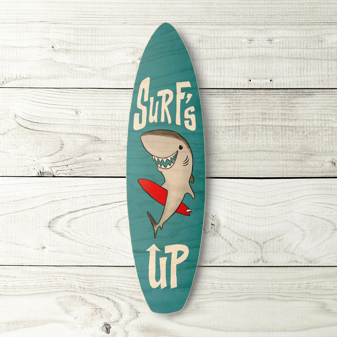 Surf's up Shark Surfboard - Beach, Tropical, Hawaiian Wall Decor - Etsy