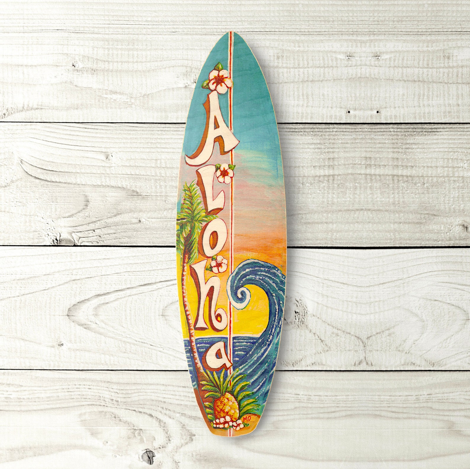 Aloha Wave Surfboard Beach Tropical Hawaiian Wall Decor | Etsy