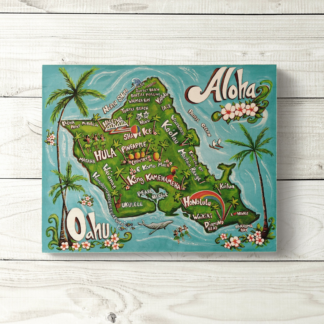 Aloha Oahu Sign Hawaii Vintage Beach Art 8x10 - Etsy