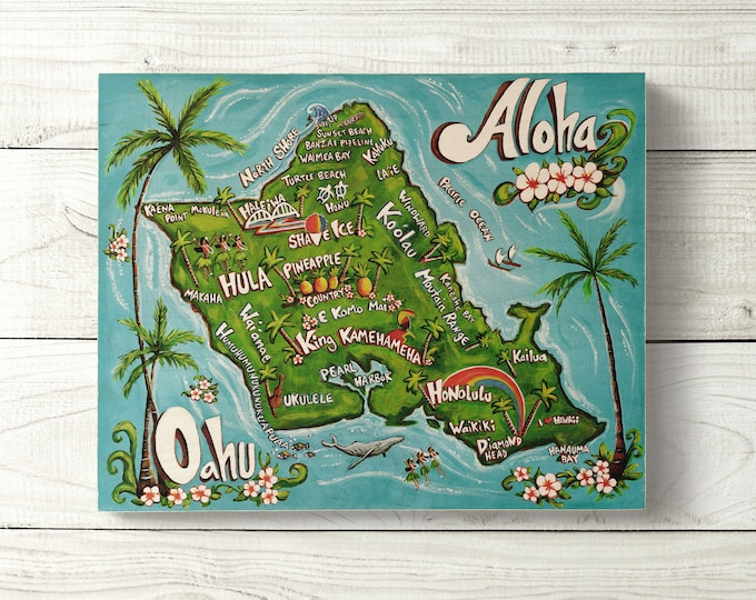 Aloha Oahu Sign - Hawaii Vintage Beach Art, 8x10 - Etsy