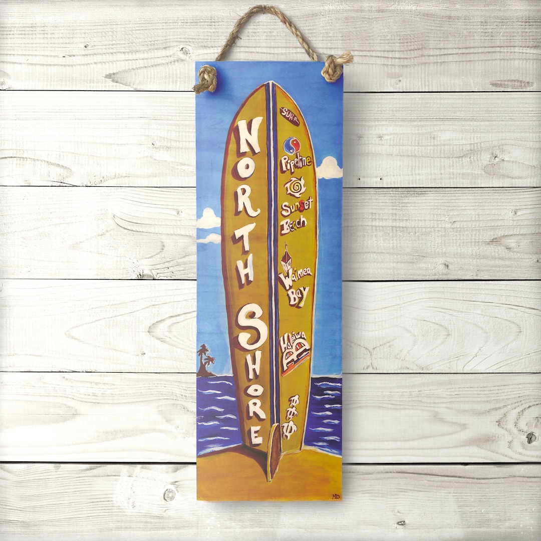 Vintage North Shore Surfboard Sign - Hawaiian Surf Vintage Wood Sign ...