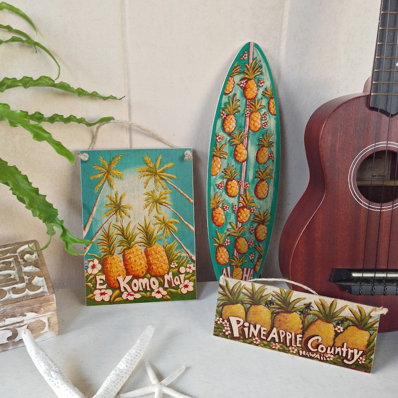 E Komo Mai Sign - Hawaiian Sign Tropical Beach Decor Pineapple Art - Etsy