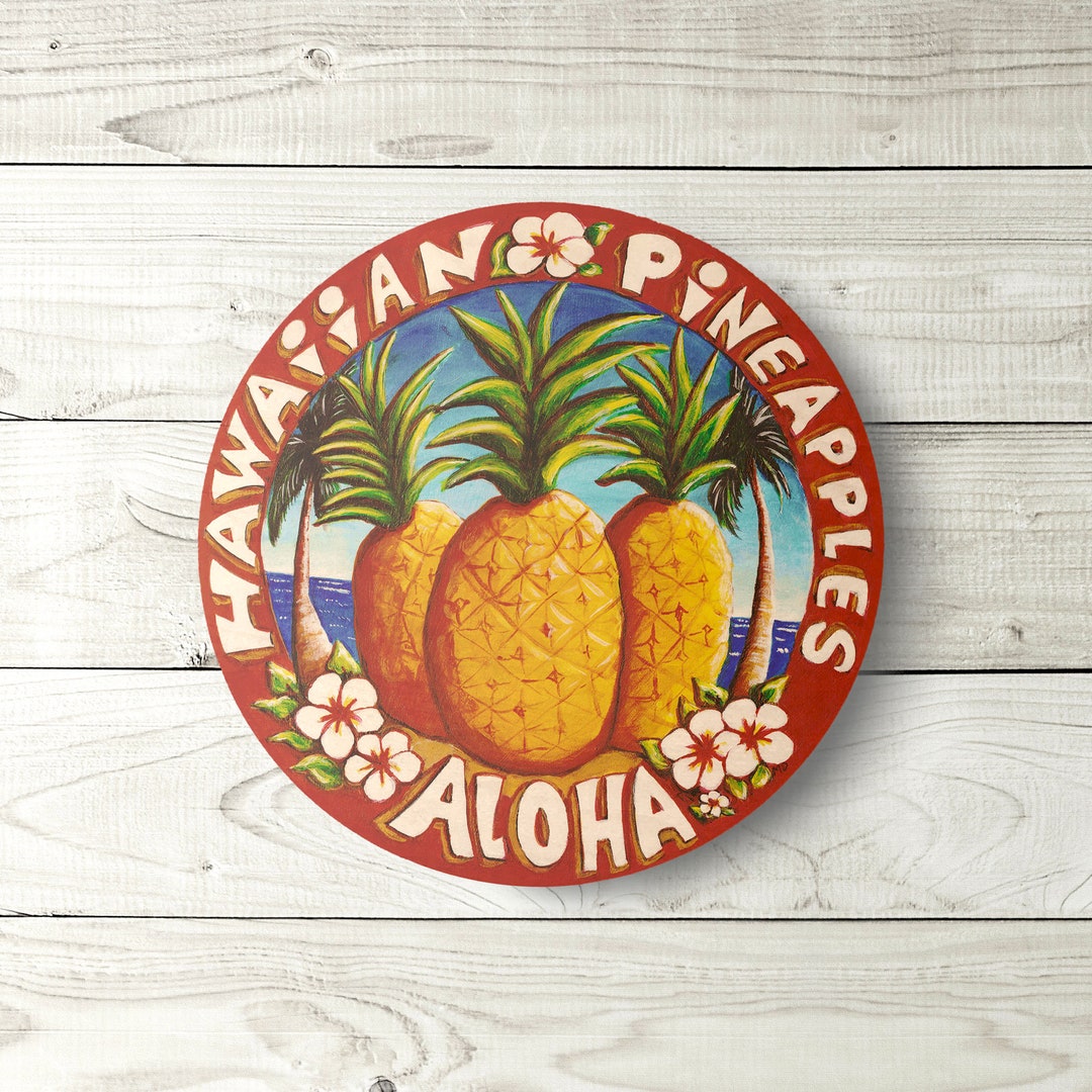 Hawaiian Pineapples Circle Sign – cute Vintage Style Tropical Hawaiian ...