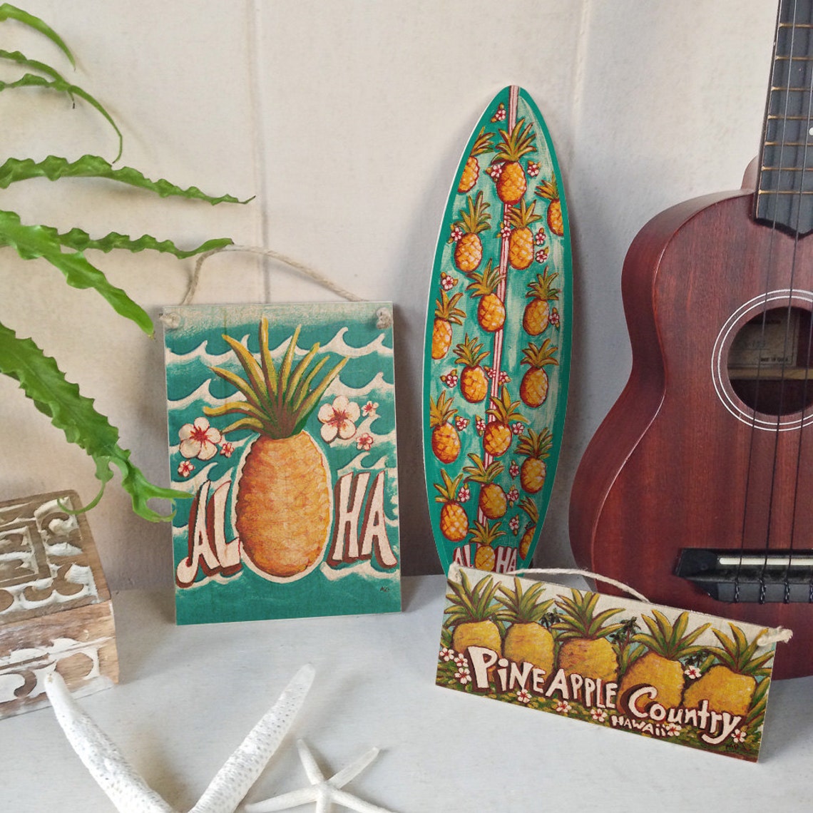 Aloha Pineapple Sign - Hawaiian Sign Tropical Beach Decor Pineapple Art ...