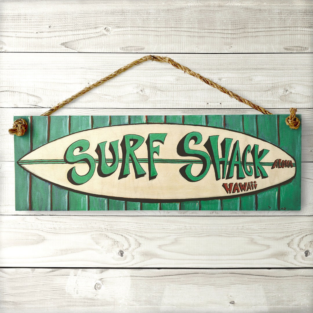 Vintage Surf Shack Sign - Hawaii Surf Art Tropical Beach Vintage Wood ...