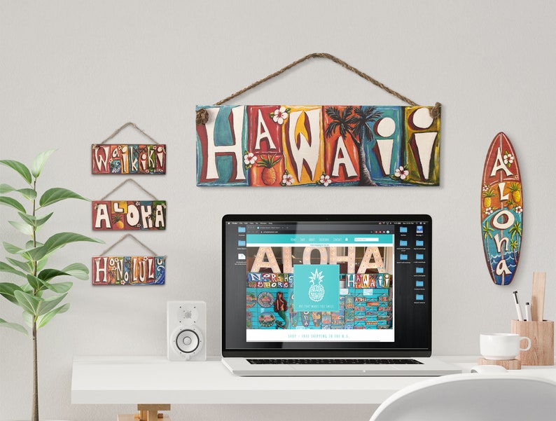 Vintage Hawaii Sign - Hawaiian Tropical Beach Vintage Wood Sign With ...