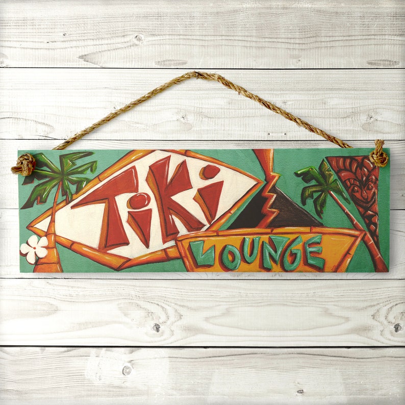 Vintage Retro Tiki Lounge Sign - Hawaii Surf Art Tropical Beach Vintage ...