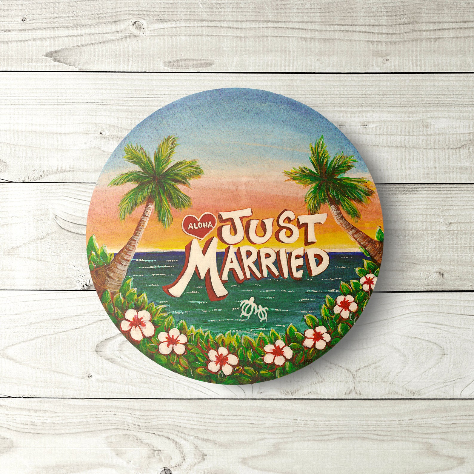 Just Married Circle – vintage Style Tropical Hawaiian Wood Sign Wall ...