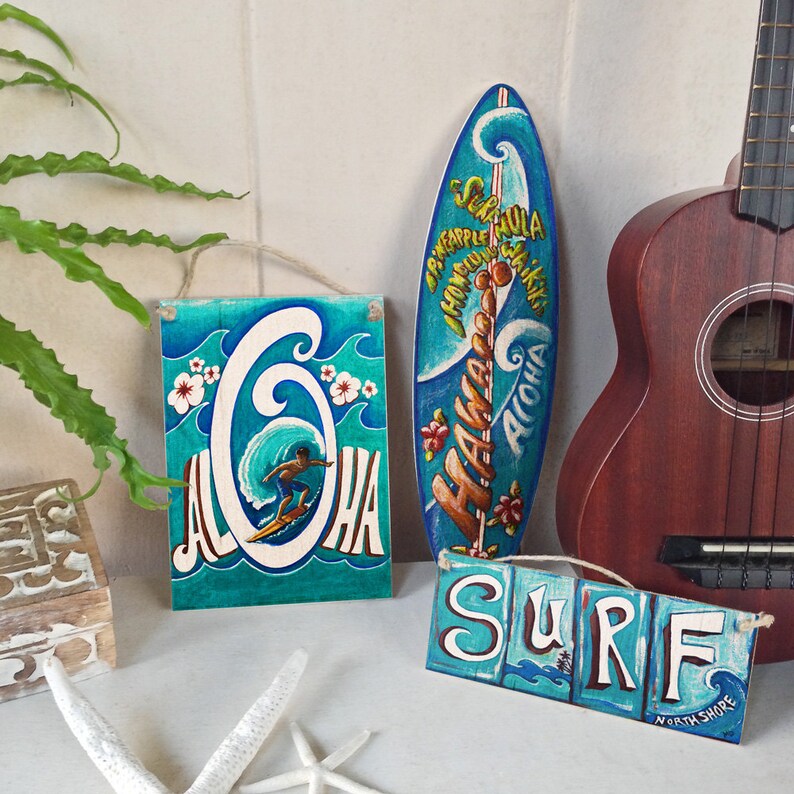 Aloha Surfer Sign - Hawaiian Sign Tropical Beach Decor - Etsy