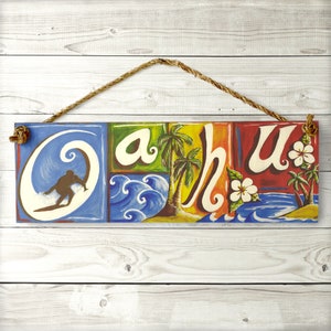 Vintage Oahu Sign - Hawaii Oahu Tropical Beach Vintage Wood Sign With ...