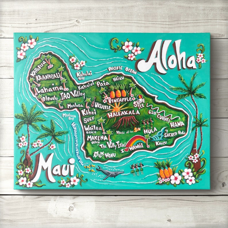 Island of Maui Canvas Print – Hawaiian Map, Aloha, Cute Art - Etsy