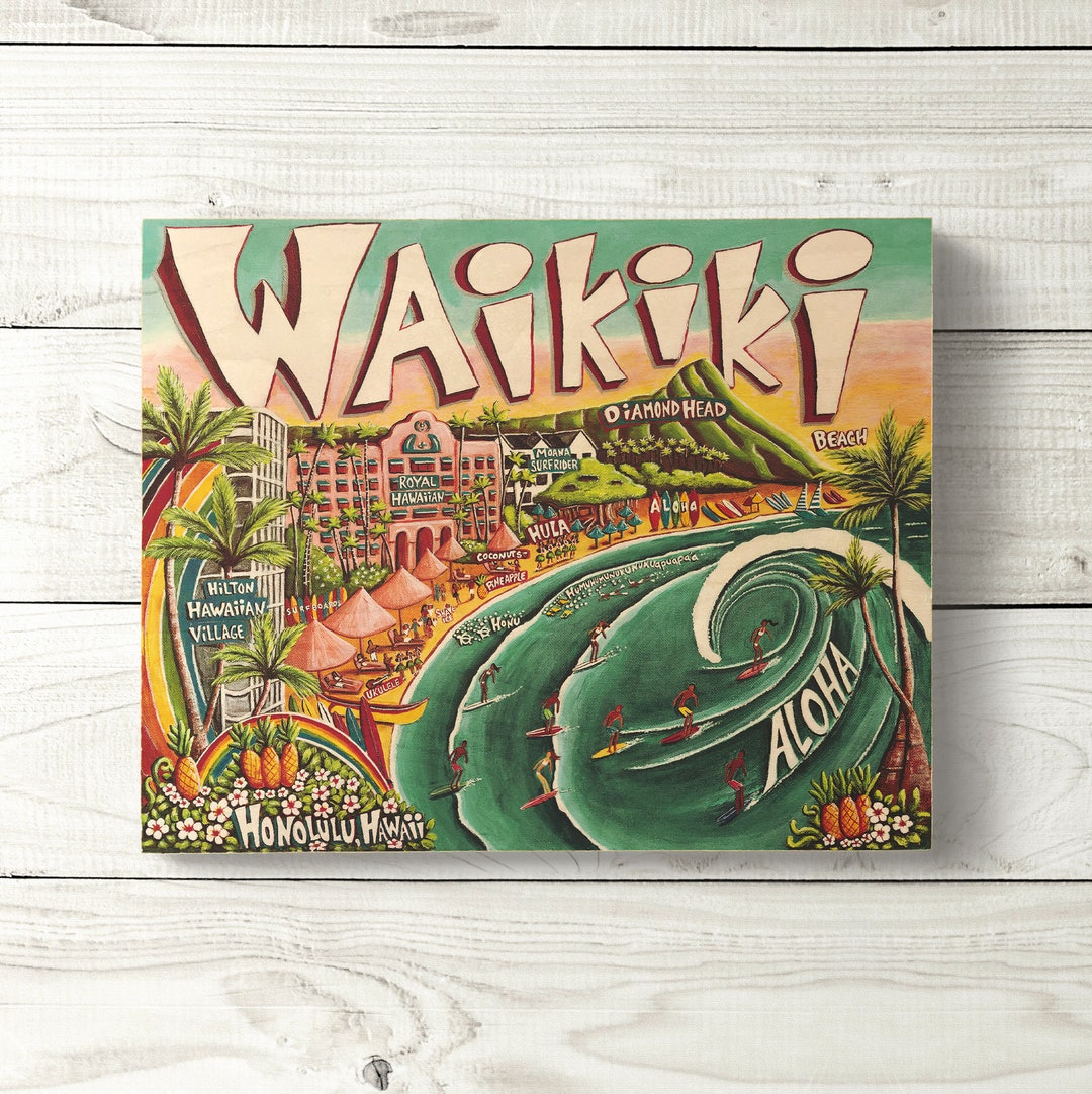 Waikiki Sign - Hawaii Vintage Beach Art, 8x10 - Etsy