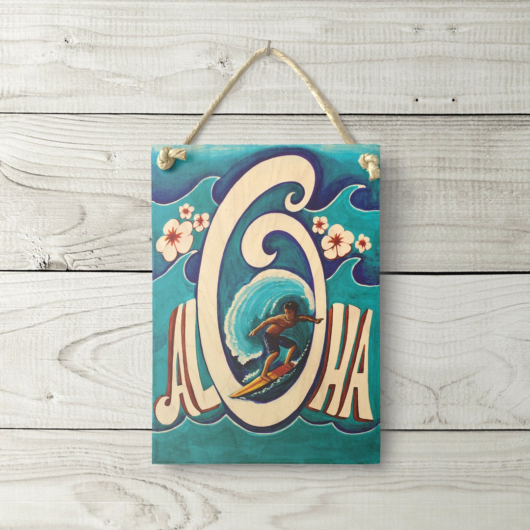 Aloha Surfer Sign - Hawaiian Sign Tropical Beach Decor - Etsy