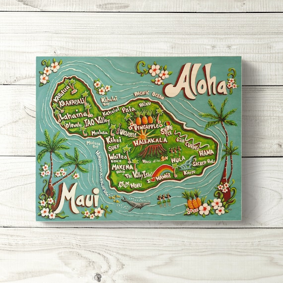 Aloha Maui Sign Hawaii Vintage Beach Art 8x10 | Etsy