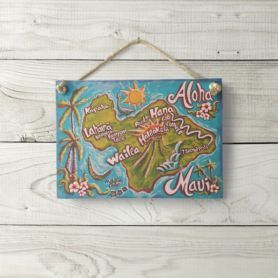 Aloha Maui Sign Hawaiian Sign Tropical Beach Decor Surf Art | Etsy