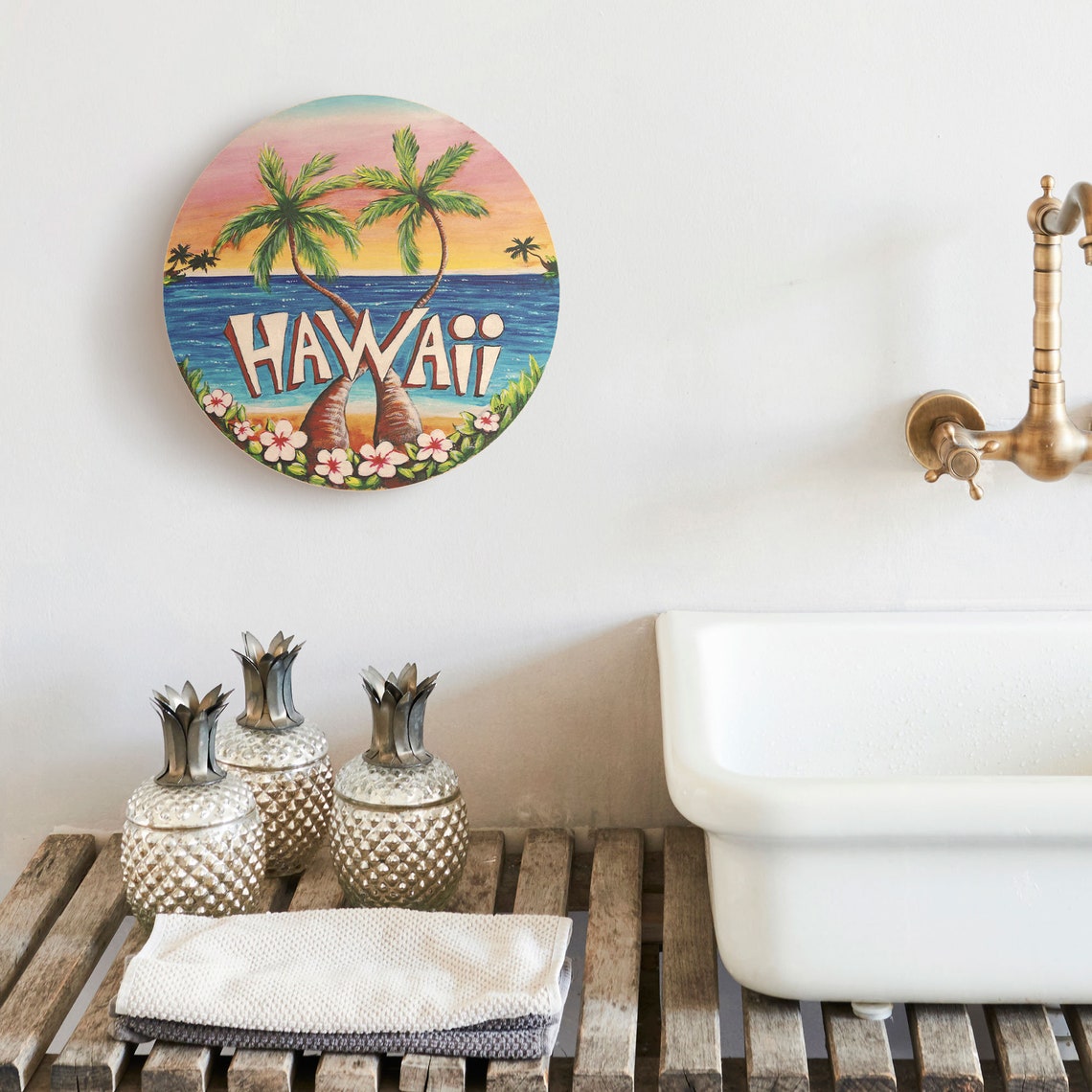 Hawaii Circle Sign cute Vintage Style Tropical Sunset Hawaii - Etsy