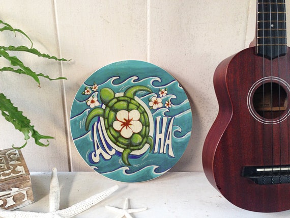 Aloha Honu Circle cute vintage style tropical Hawaiian aloha | Etsy