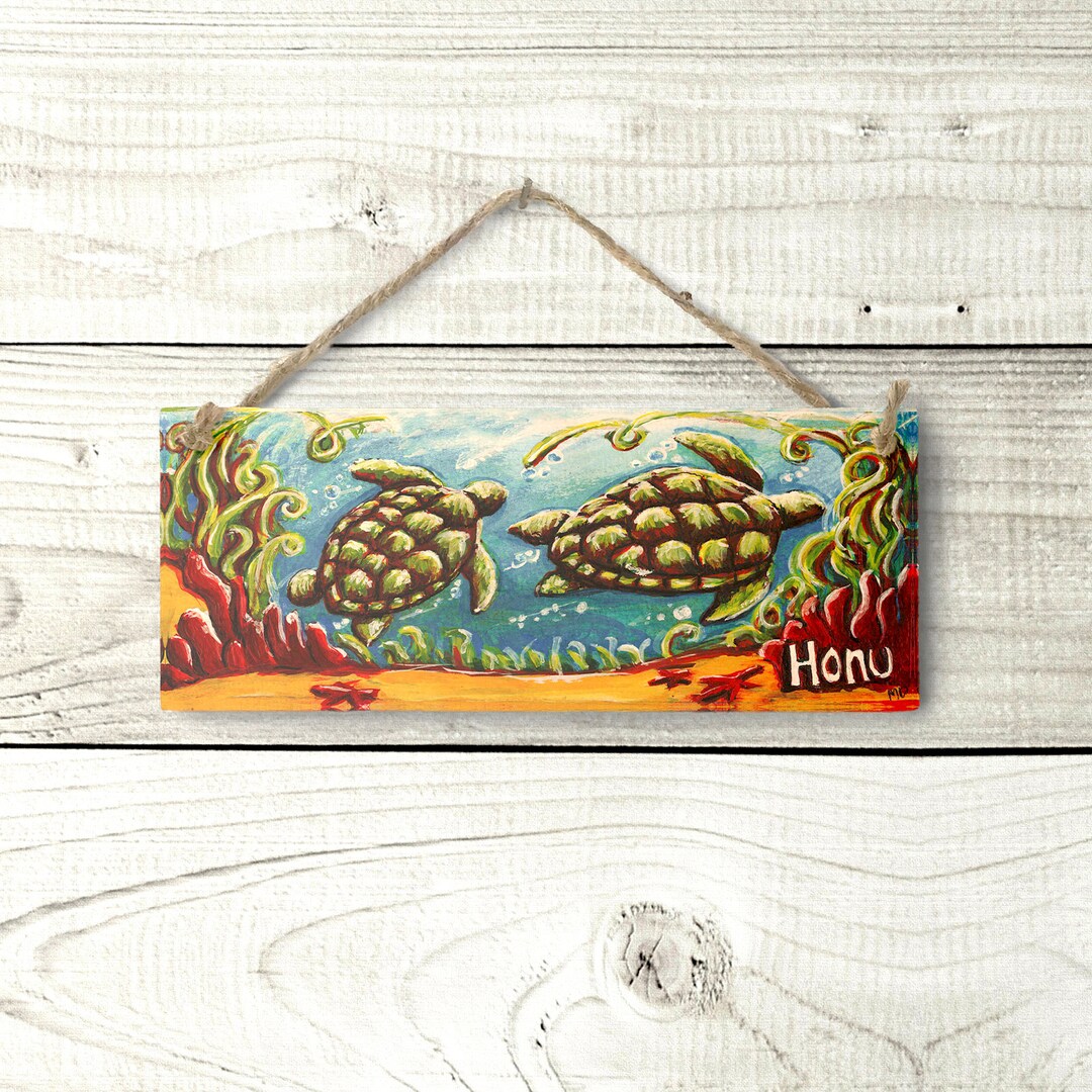Honu (sea Turtle) Sign - Hawaiian Sign Tropical Beach Decor - Etsy