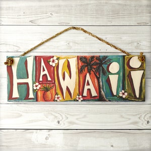 Vintage Hawaii Sign - Hawaiian Tropical Beach Vintage Wood Sign With ...