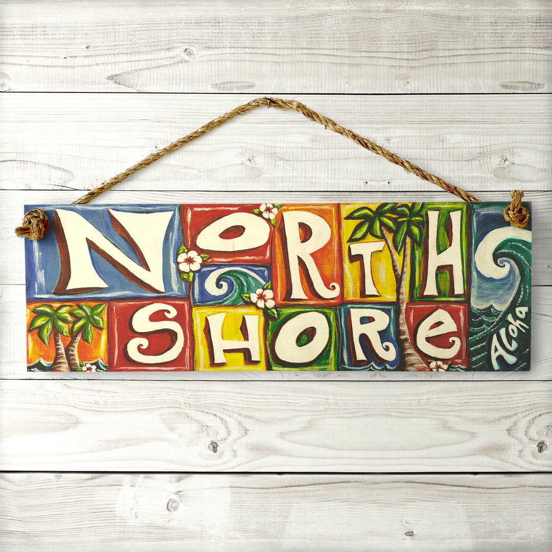 Vintage North Shore Sign - Hawaii North Shore Wood Sign With Palm Trees ...
