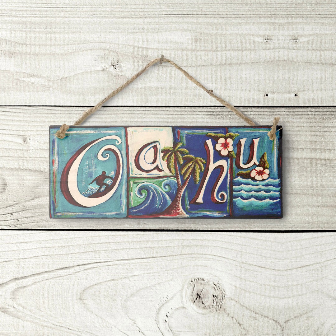 Blue Oahu Sign - Hawaiian Sign Tropical Beach Decor - Etsy