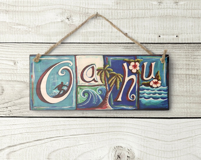 Blue Oahu Sign - Hawaiian Sign Tropical Beach Decor - Etsy