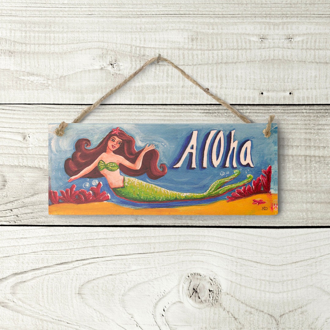 Aloha Mermaid Sign - Hawaiian Sign Tropical Beach Decor Mermaid Art - Etsy