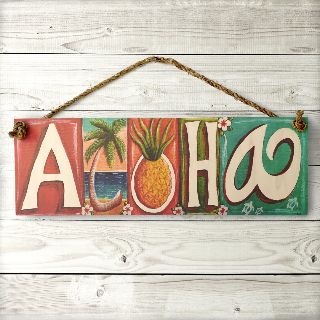 Aloha Sign - Hawaiian Tropical Beach Vintage Wood Sign With Manila Rope ...