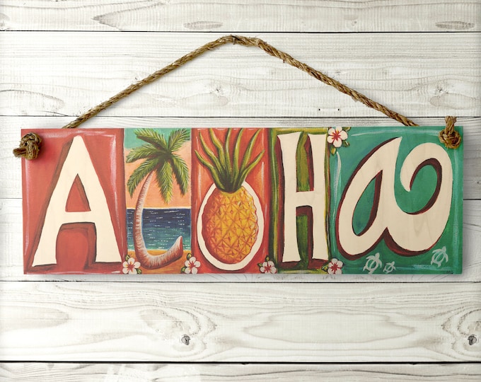 Aloha Sign Hawaiian Tropical Beach Vintage Wood Sign With - Etsy