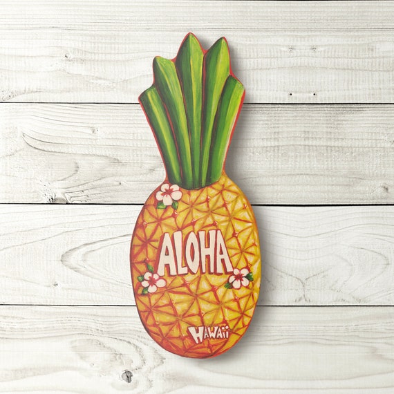 Aloha Pineapple Hawaiian Art Cute Vintage Pineapple Sign | Etsy