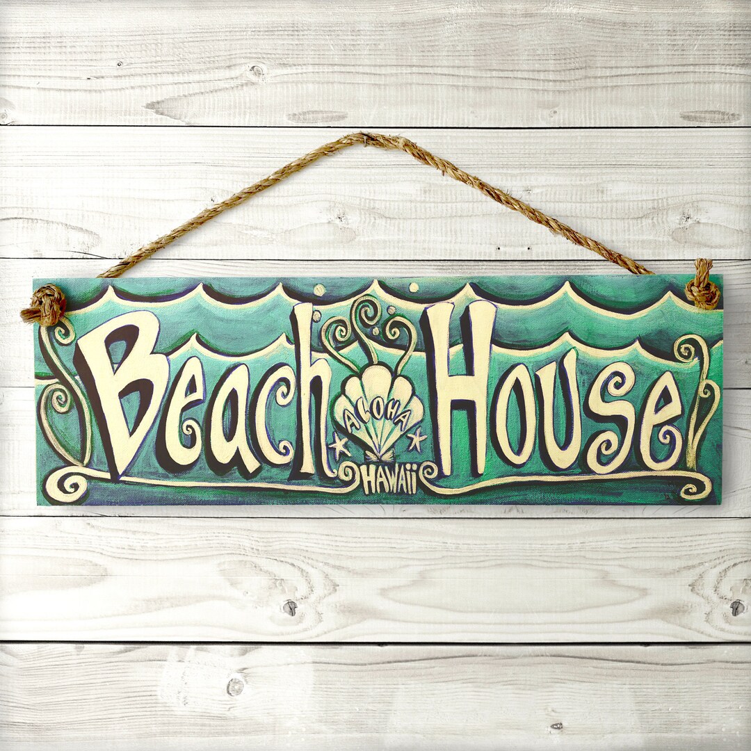 Beach House Sign - Hawaiian Tropical Beach Vintage Wood Sign With ...
