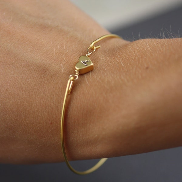Gold Heart Bangle - Etsy