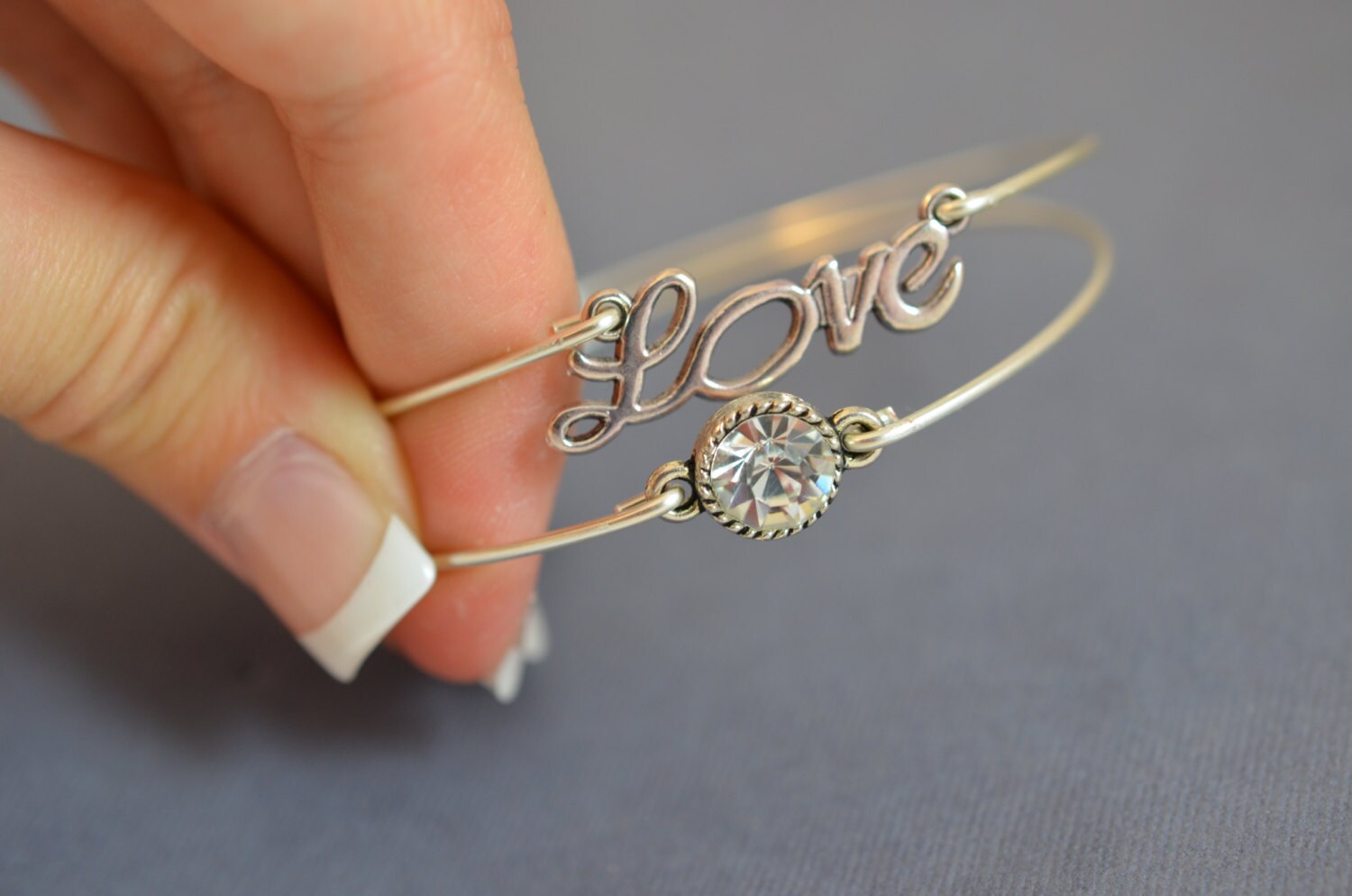 Sparkly Love Bangle Bracelet Set Silver Love Charm Jewelry - Etsy