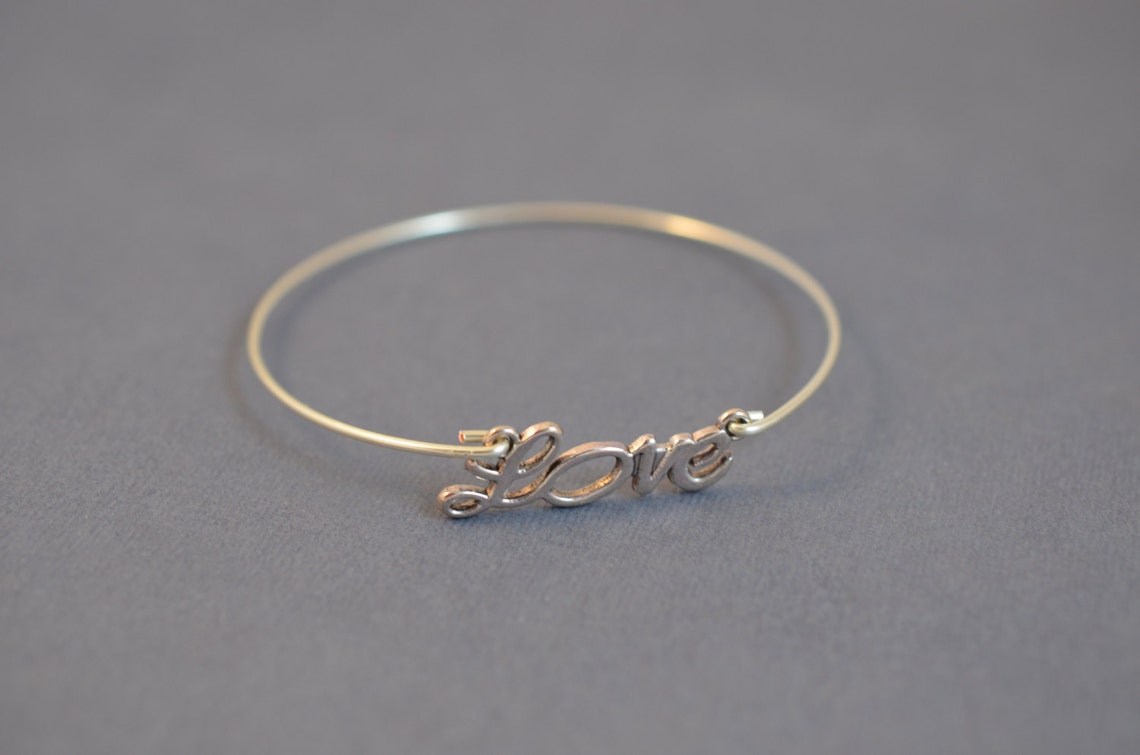 Sparkly Love Bangle Bracelet Set Silver Love Charm Jewelry - Etsy
