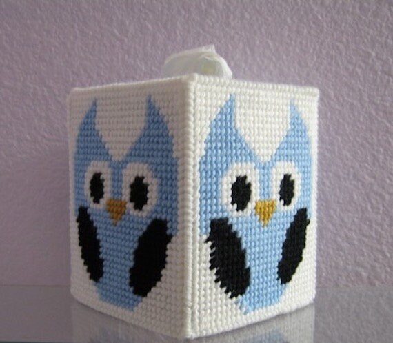Tissue Box Cover Blue Owl Tissue Topper - Etsy