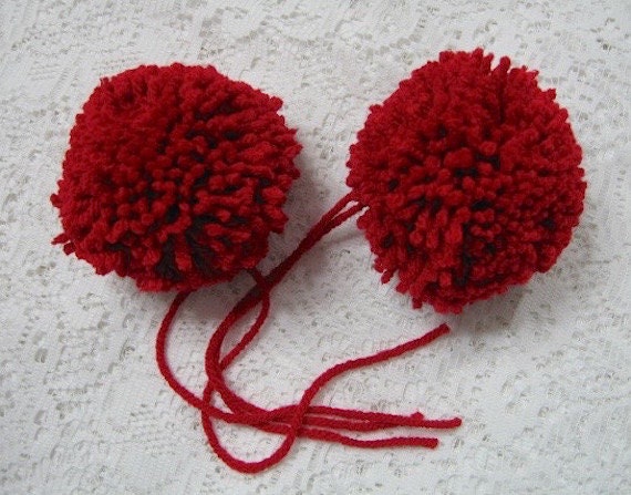 Yarn Pom Poms Bright Red Size Large Set of 2 - Etsy
