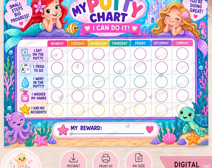 Mermaid Potty Training Chart | Toddler Toilet Tracker (digital Download ...