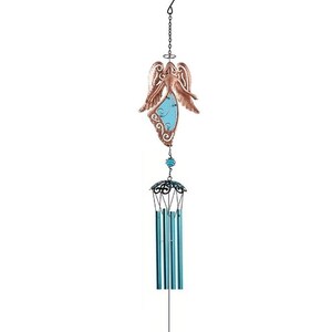 22" Guardian Angel Windchimes / Gold Metal & Blue Glass Angelic Wind ...