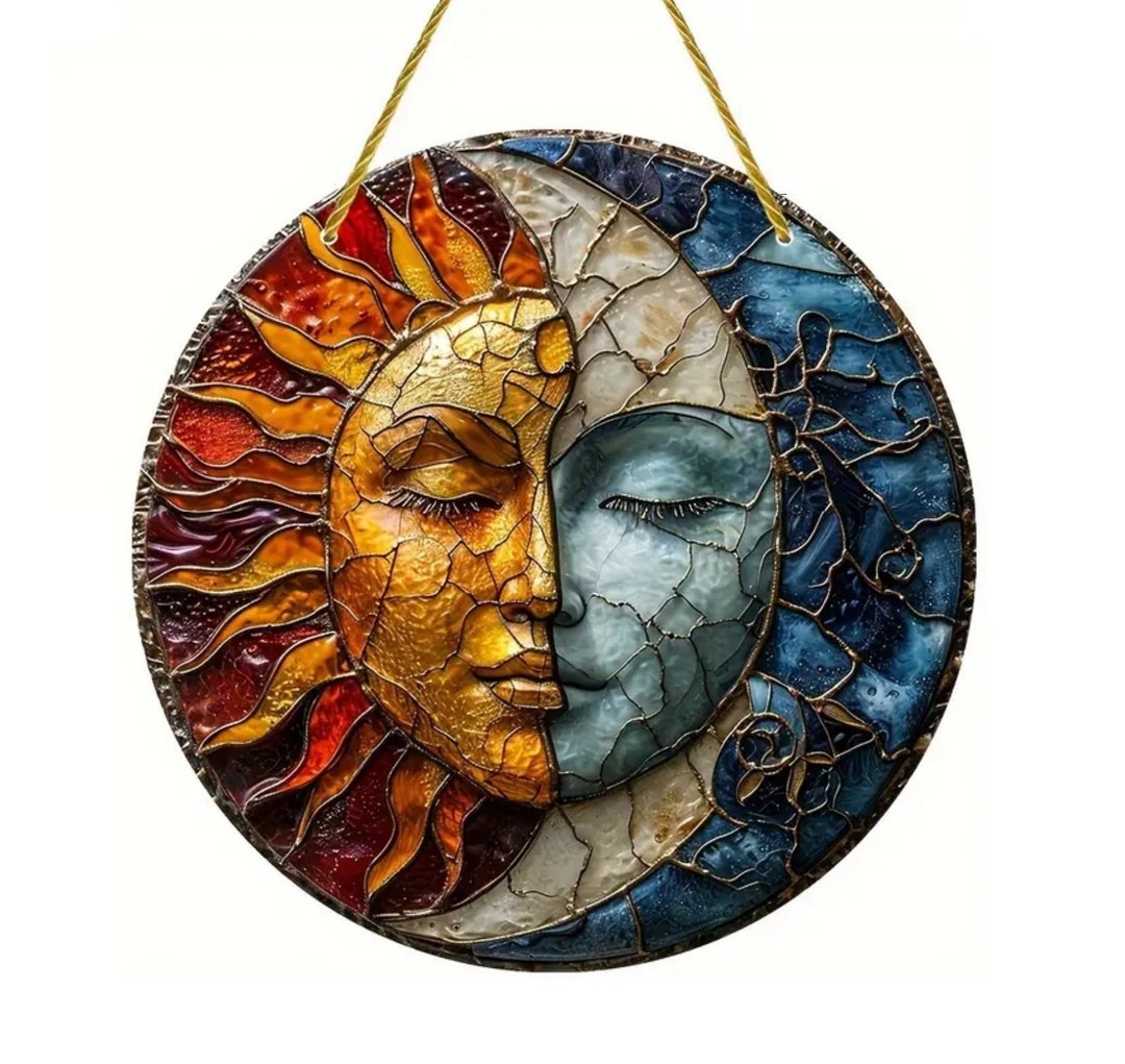 Sun and Crescent Moon Suncatcher Window Hanging Ornament, Spiritual ...