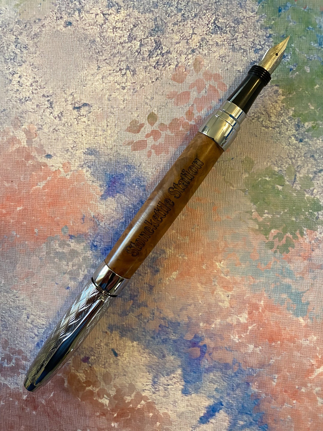 Aussie Burl and Etched Chrome Pressimo FOUNTAIN Pen - Etsy