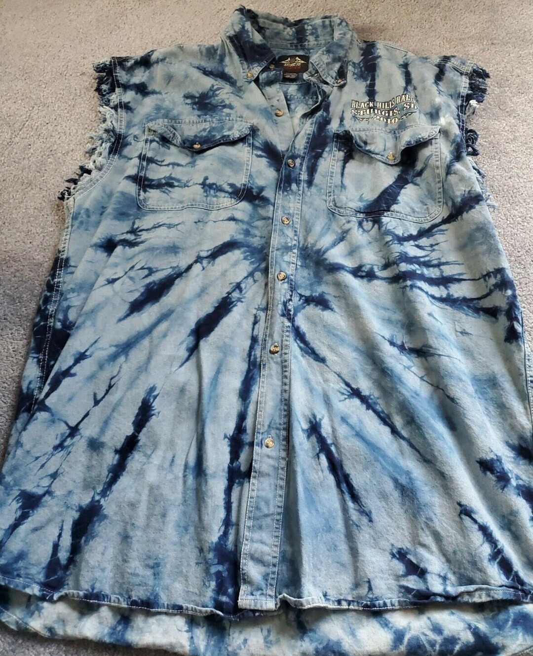 Biker Sturgis Cut off Sleeveless Shirt Blue Tye Dye Denim Wolf Men Xxxl ...