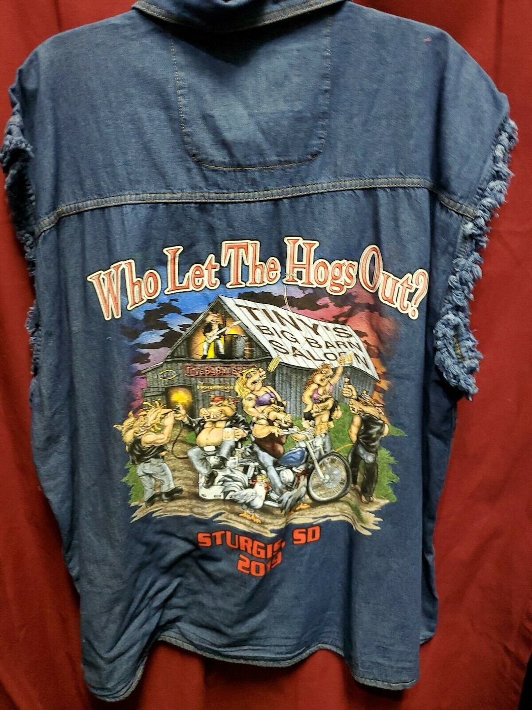Sturgis Blue Cut Off Camisa de mezclilla que dejó salir a los cerdos ...