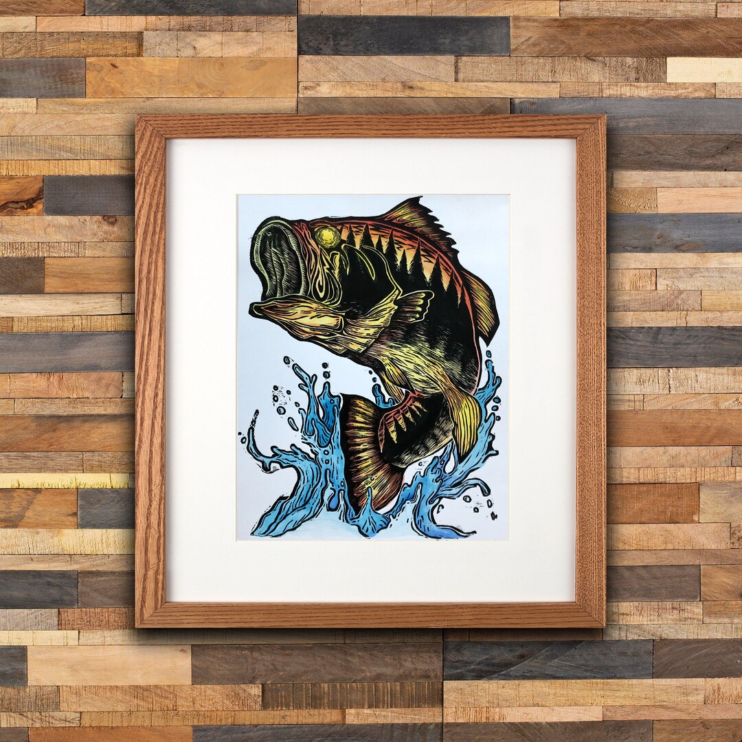 Largemouth Bass - Woodblock Print - Etsy