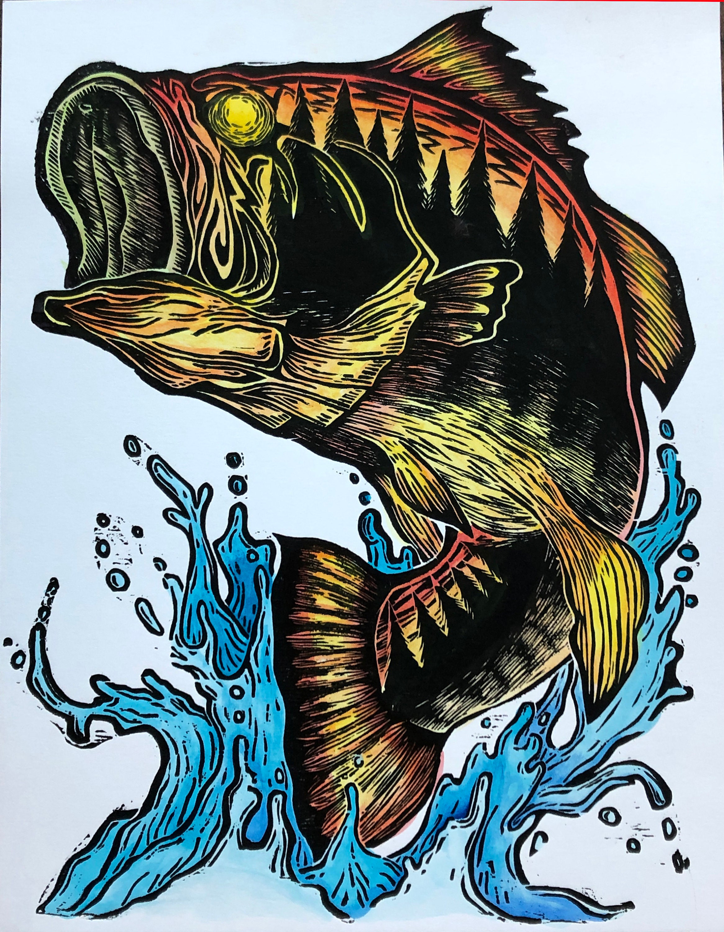Largemouth Bass - Woodblock Print - Etsy