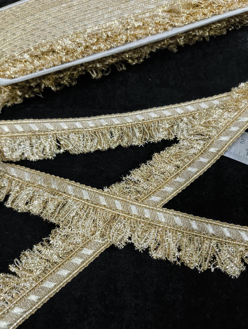 Gold Fringe Lace Trim 1 Inch, Kiran Lace Border for Saree, Zari Tassel ...
