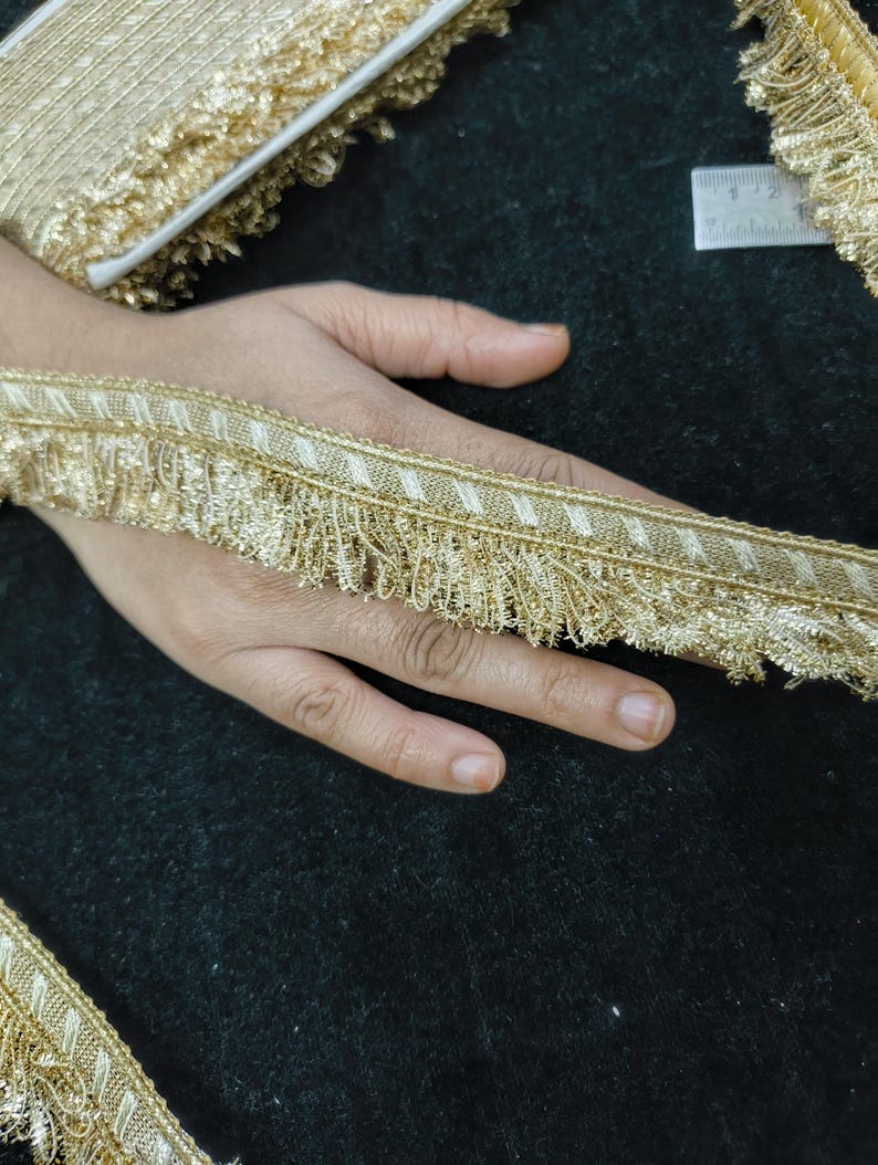 Gold Fringe Lace Trim 1 Inch, Kiran Lace Border for Saree, Zari Tassel ...