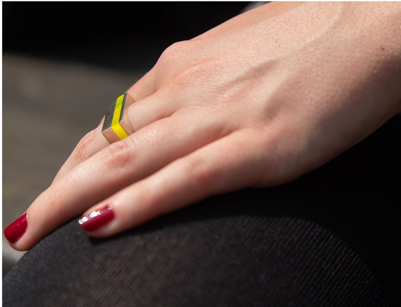 Stackable Square Rings Geometric Square Silver Rings Colourful - Etsy